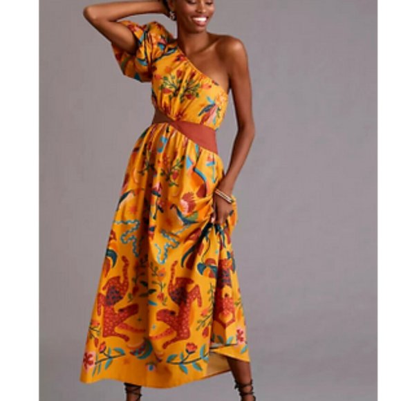 FARM Rio | Dresses | Farm Rio X Anthropologie L Nwt Oneshoulder Maxi ...